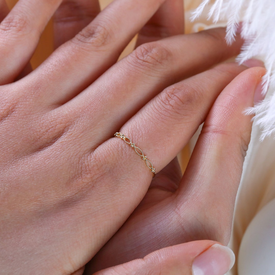 14K Solid Gold Twisted Band Ring, Gold Promise Ring, Vintage Engagement ...