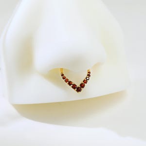 14K Gold Chevron Garnet Hoop Clicker, 925 Sterling Silver V Shaped ...