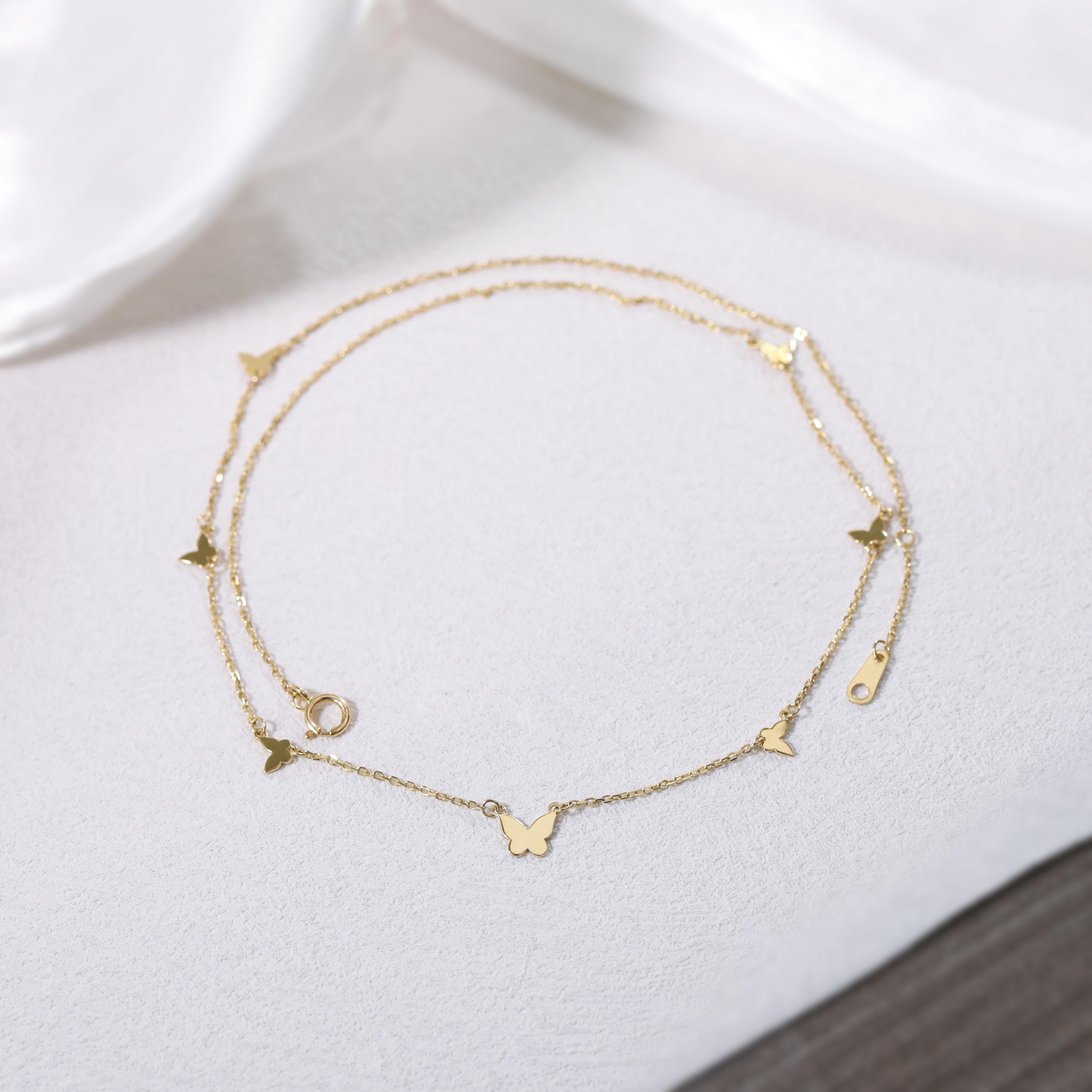 14k Solid Gold Multi Butterfly Shaped Necklace, Solid Gold Dainty ...