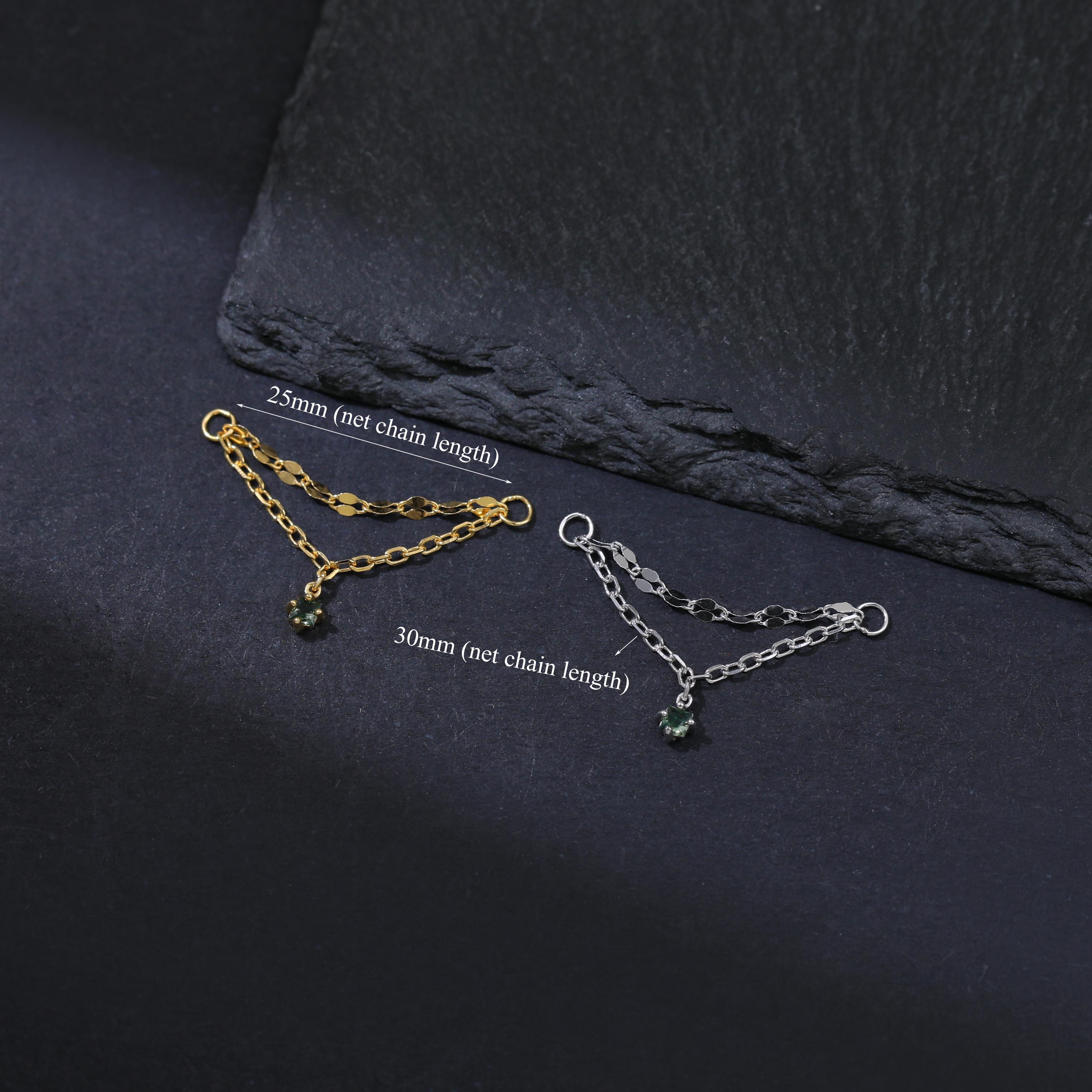 14K Gold Plated Dangle Moss Agate Nose Chain, 925 Sterling Silver ...