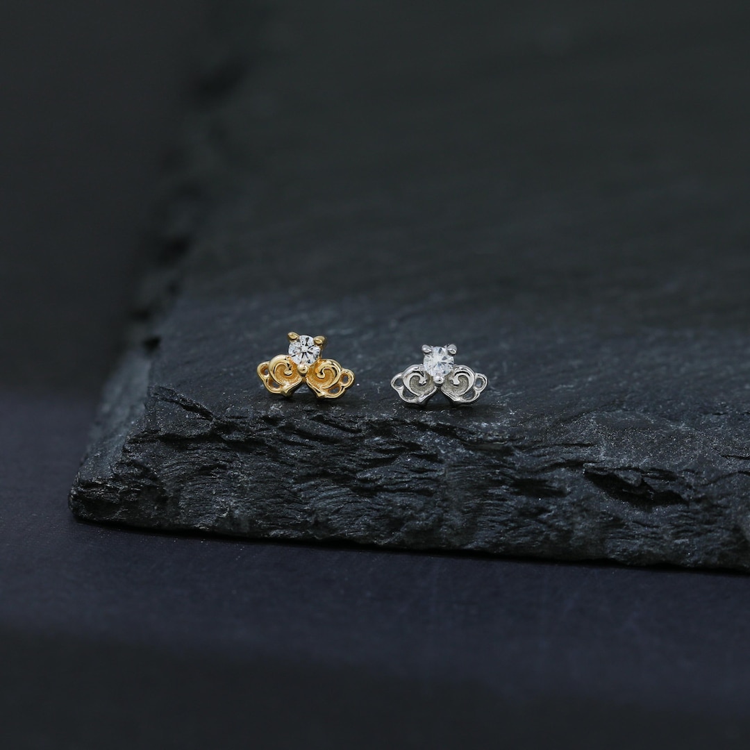 14K Gold Plated Texture Pattern Helix Stud Earring, 925 Sterling Silver ...