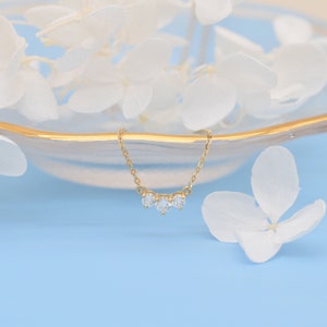 14K Solid Gold Classic Trio Diamond Necklace Dainty Diamond Necklace 3 Stone Solitaire Necklace ...