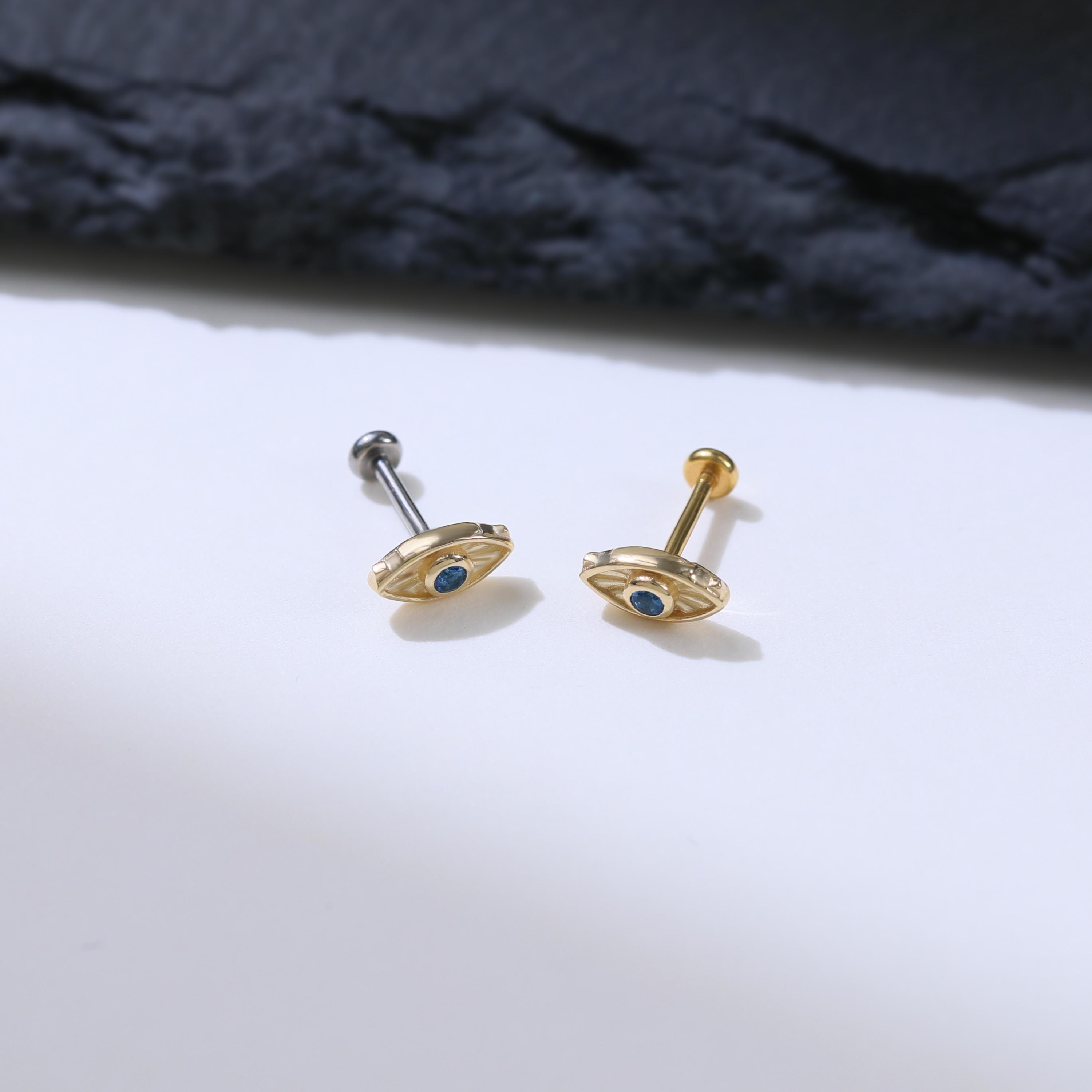 14K Solid Gold Evil Eye Blue Diamond Helix Piercing Earring, Solid Gold ...