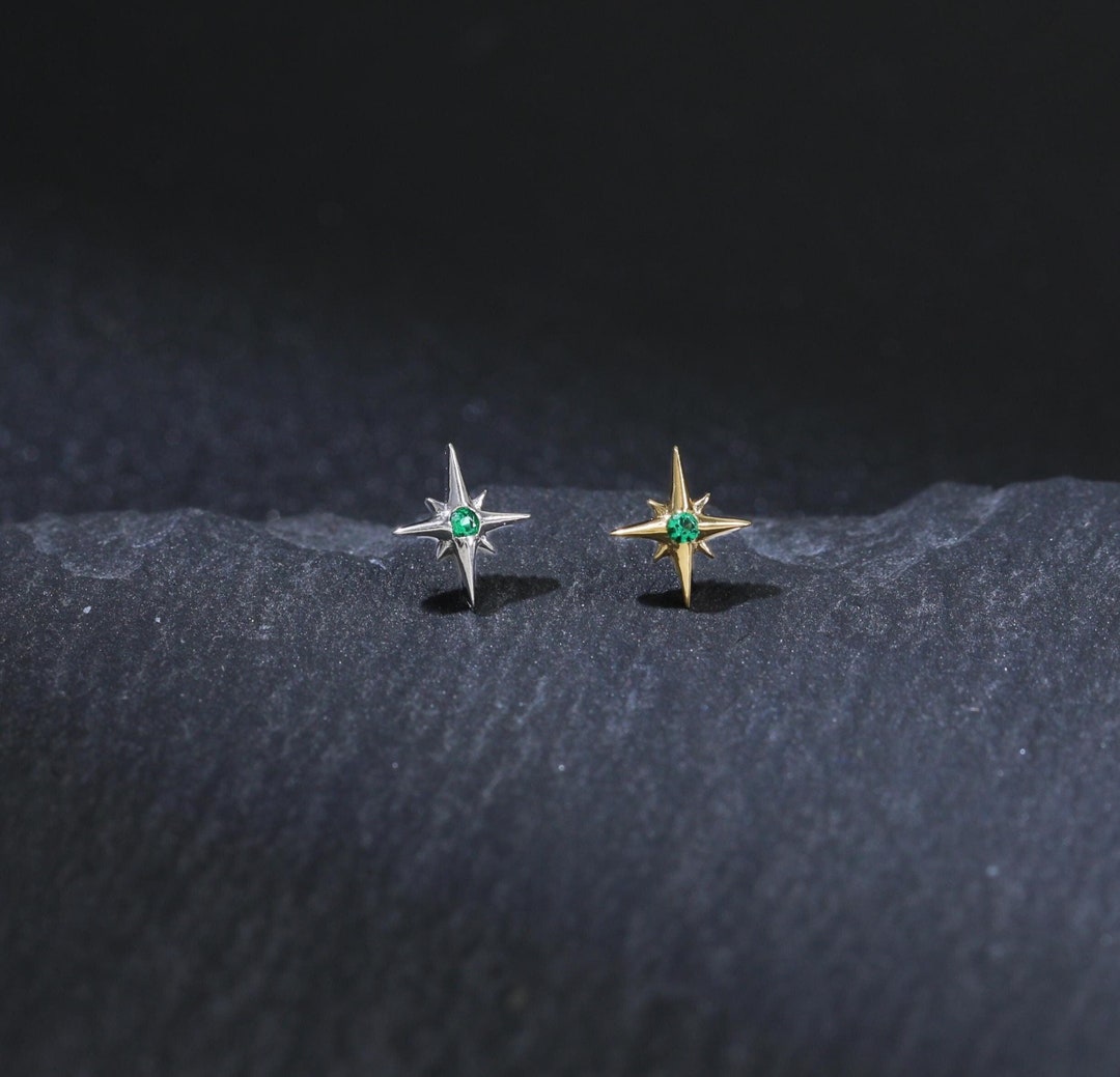 14K Gold Plated Tiny CZ Star Shaped Stud Earring, 925 Sterling Silver ...