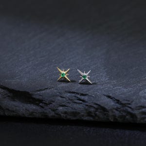 14K Gold Plated Tiny CZ Star Shaped Stud Earring, 925 Sterling Silver ...