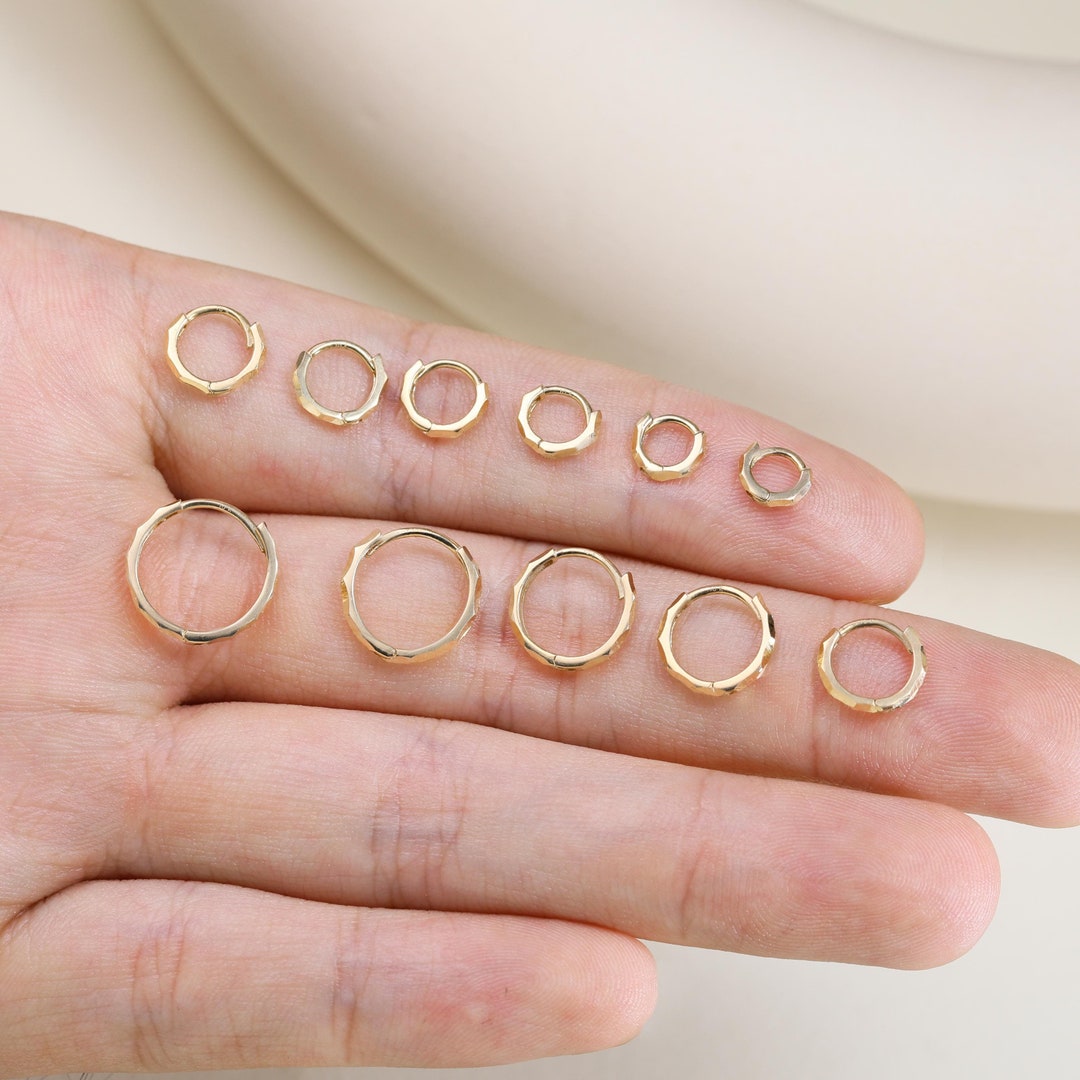 10K Solid Gold Diamond Cut Hinged Hoop, Solid Gold Couch Cartilage Hoop, Helix Hoop Earring ...