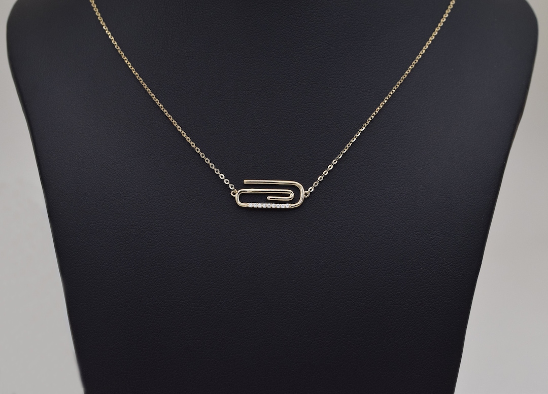Solid Gold Paper Clip Necklace,14k Solid Gold Necklace,gold Charm ...