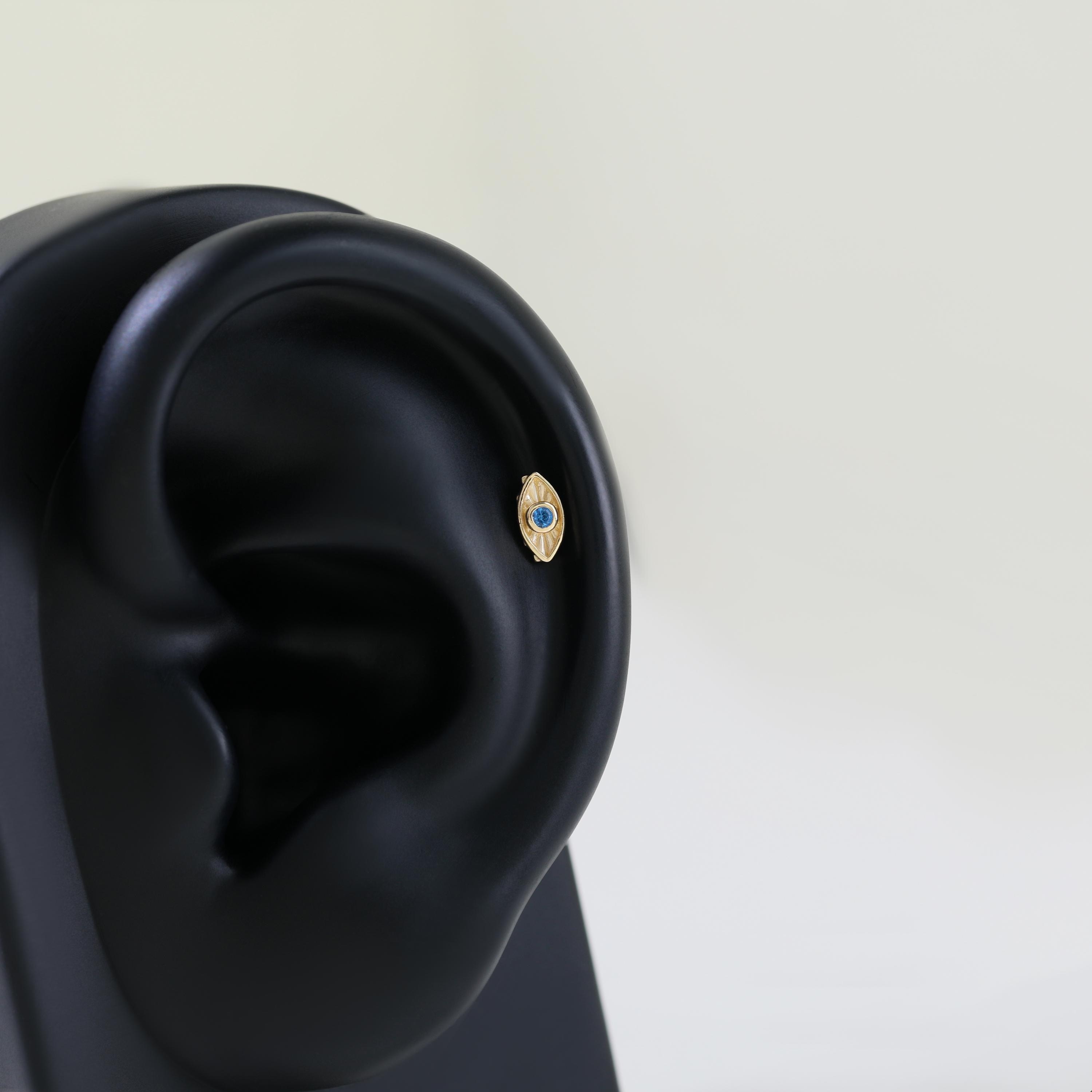 14K Solid Gold Evil Eye Blue Diamond Helix Piercing Earring, Solid Gold ...