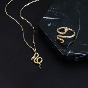 14K Solid Gold Snake Pendant Necklace Serpent Charm Moissanite Necklace ...