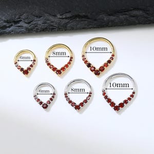 14K Gold Chevron Garnet Hoop Clicker, 925 Sterling Silver V Shaped ...