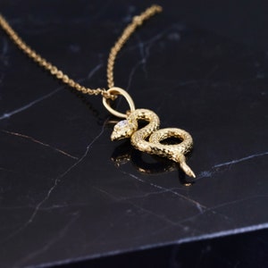 14K Solid Gold Snake Pendant Necklace Serpent Charm Moissanite Necklace ...