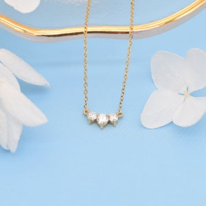 14K Solid Gold Classic Trio Diamond Necklace Dainty Diamond Necklace 3 Stone Solitaire Necklace ...