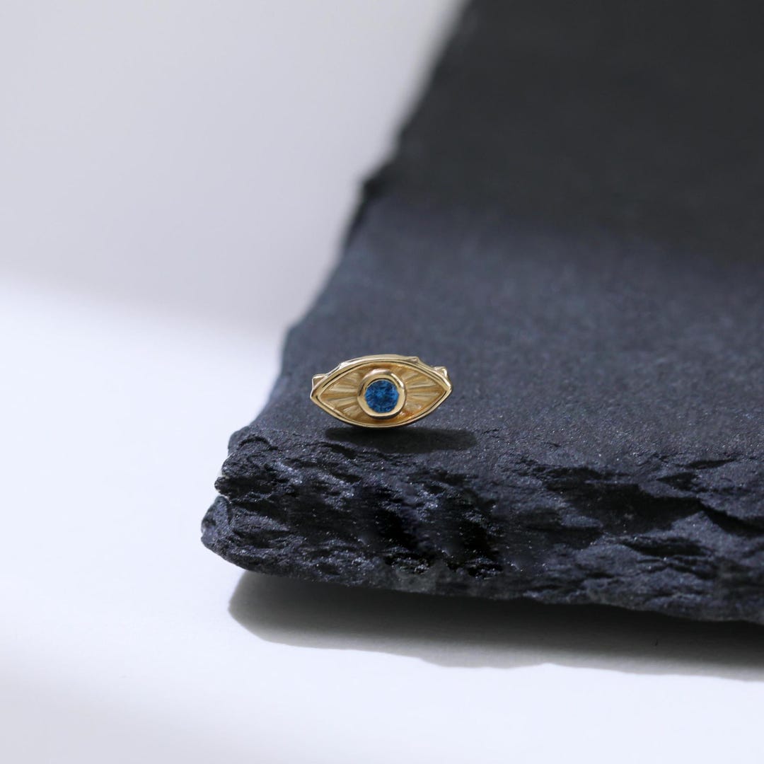 14K Solid Gold Evil Eye Blue Diamond Helix Piercing Earring, Solid Gold ...