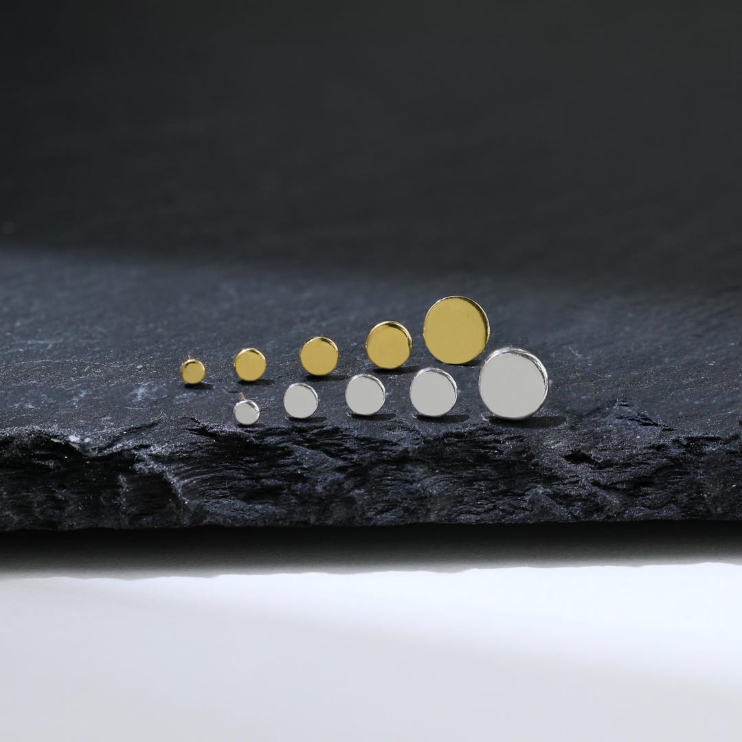 14K Gold Plated Disc Shaped Stud Earring, 925 Sterling Silver Dainty ...