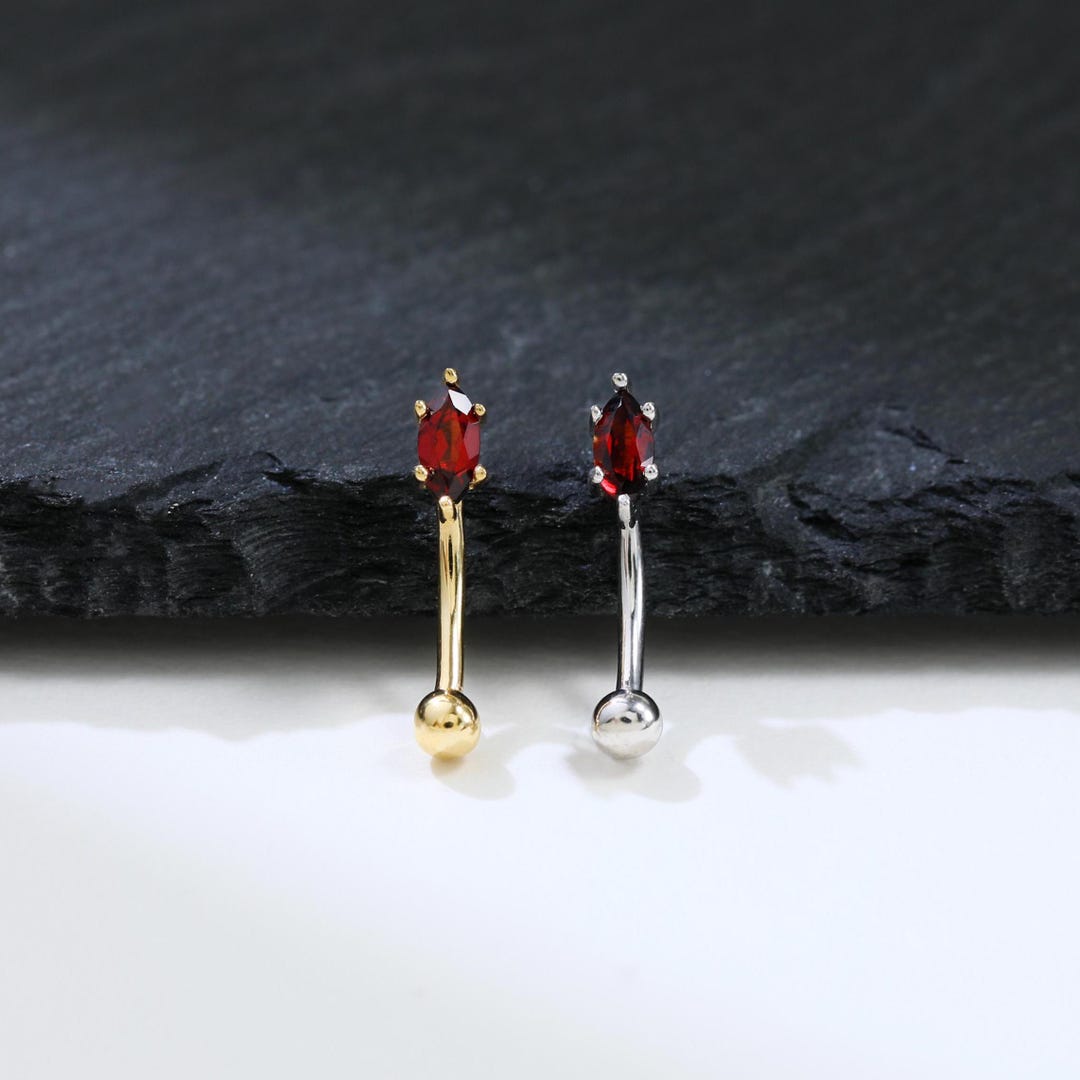 14K Gold Plated Red Garnet Rook Piercing Ring, 925 Sterling Silver ...