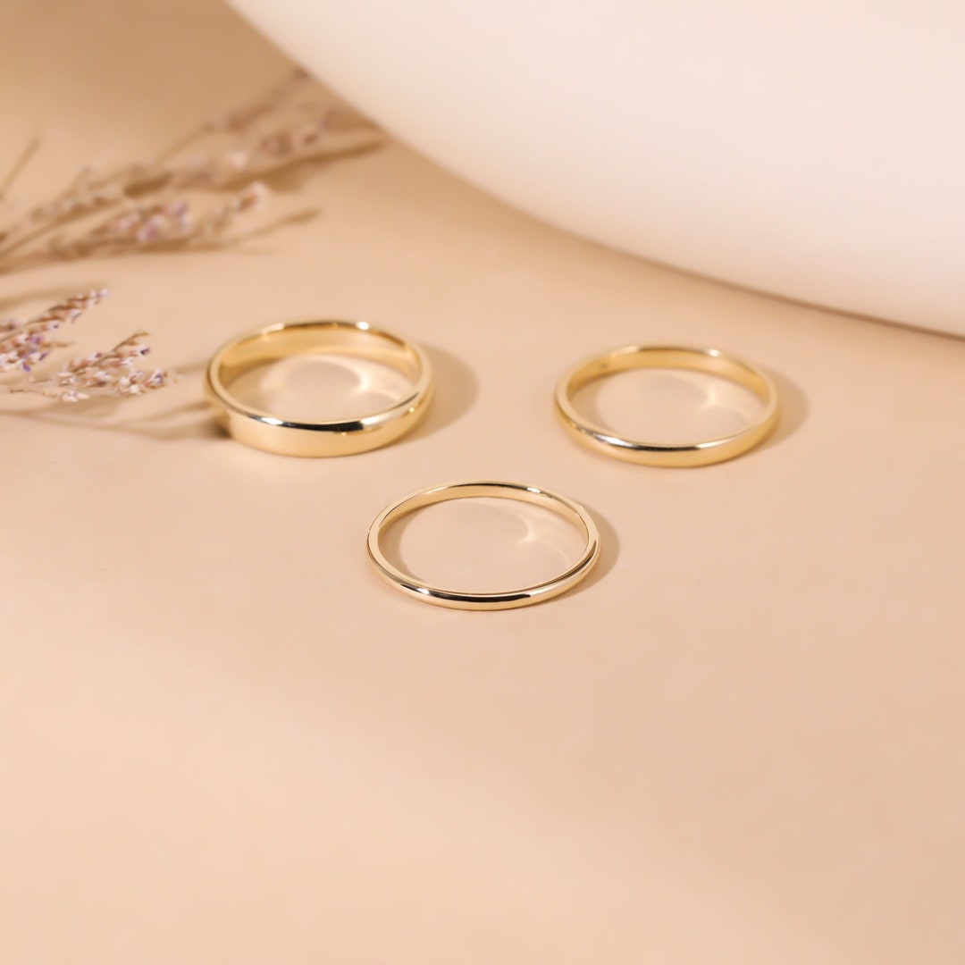 14K Solid Gold Simple Wedding Band Thin Promise Ring Polished Stacking ...