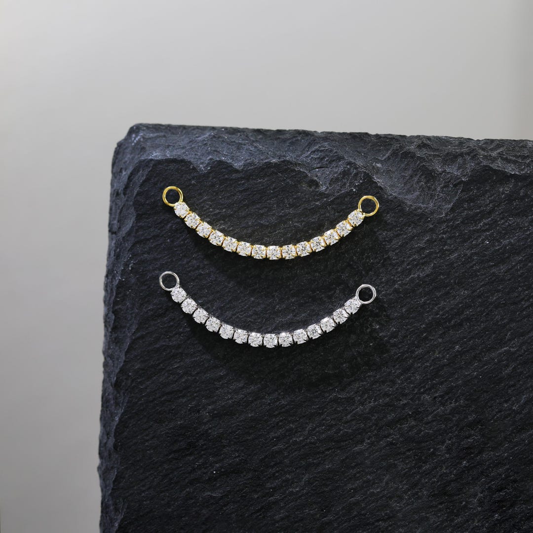 14K Gold Plated Pave Diamond Nose Chain, 925 Sterling Silver Long Bar ...
