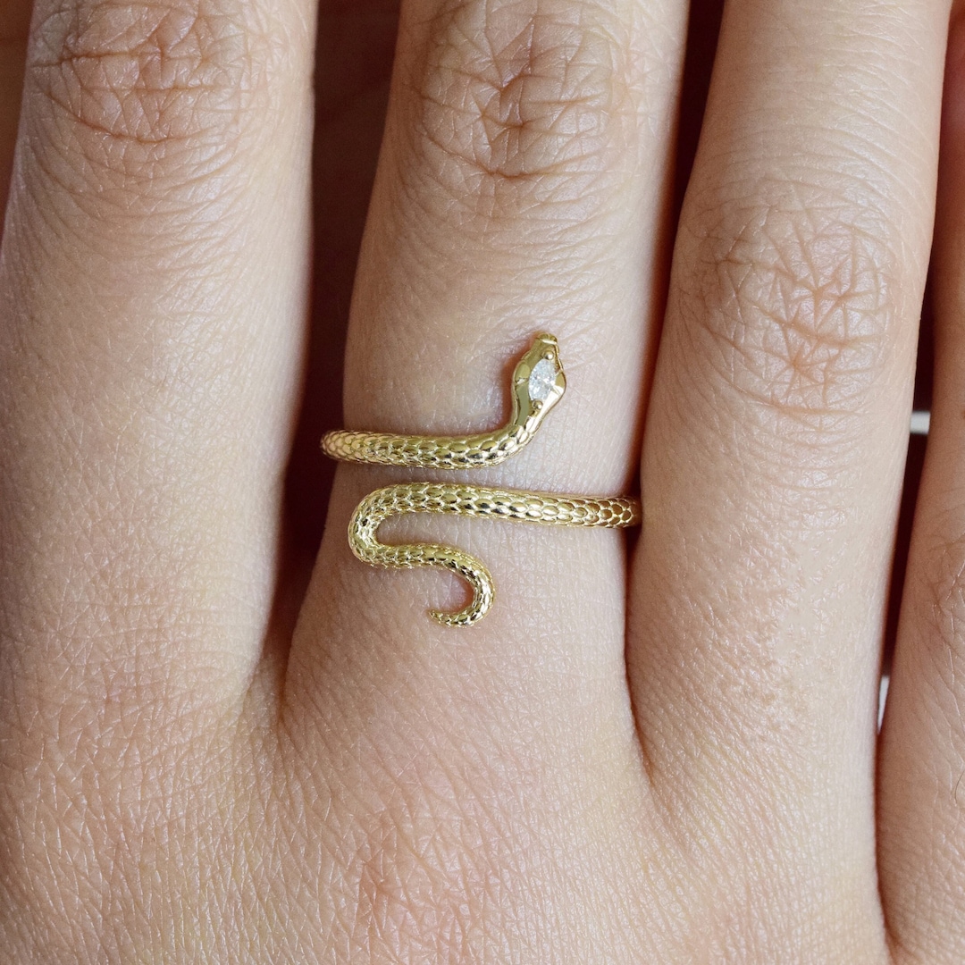 14k Solid Gold Snake Ring Moissanite Serpent Ring Handmade Ring Fashion ...