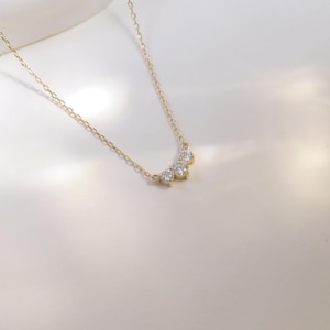 14K Solid Gold Classic Trio Diamond Necklace, Dainty Diamond Necklace ...