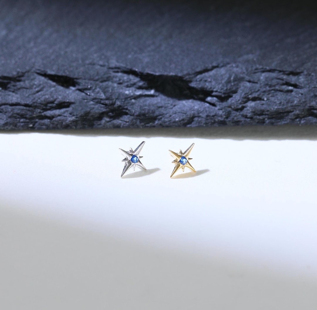 14K Gold Plated Tiny CZ Star Shaped Stud Earring, 925 Sterling Silver ...