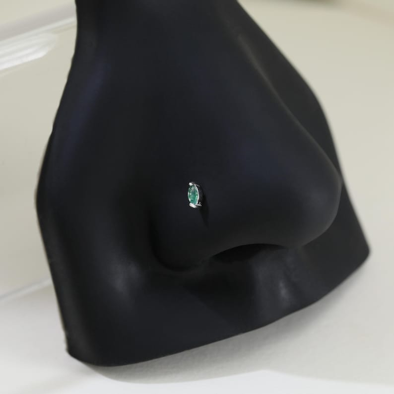 14K Gold Plated Moss Agate S-shaped/l-shaped Nose Stud, 925 Sterling ...
