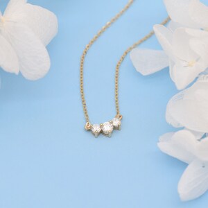 14K Solid Gold Classic Trio Diamond Necklace Dainty Diamond Necklace 3 Stone Solitaire Necklace ...