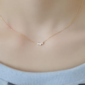 14K Solid Gold Classic Trio Diamond Necklace, Dainty Diamond Necklace ...