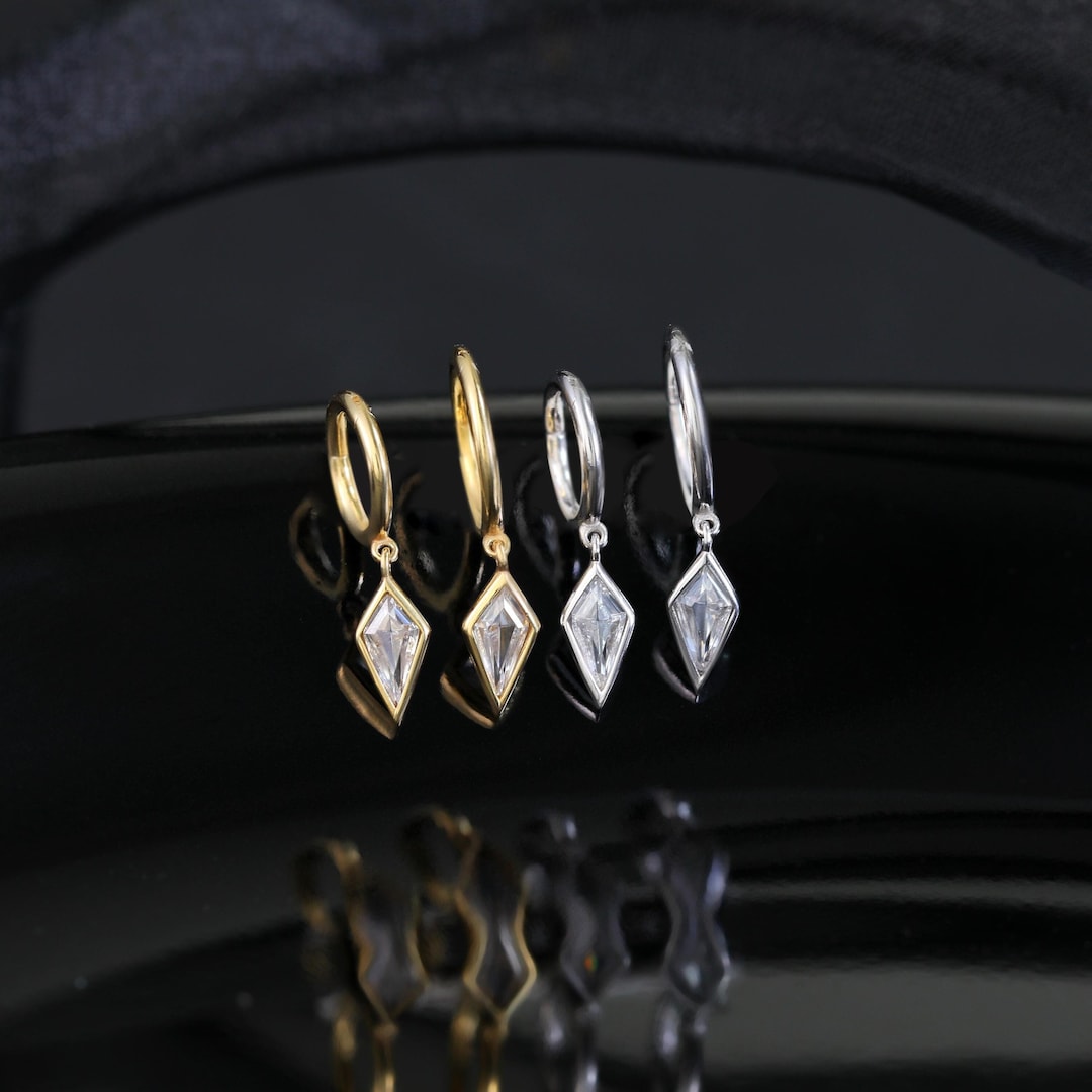14K Gold Plated Dangle Kite Hoop Earring, 925 Sterling Silver Cubic ...