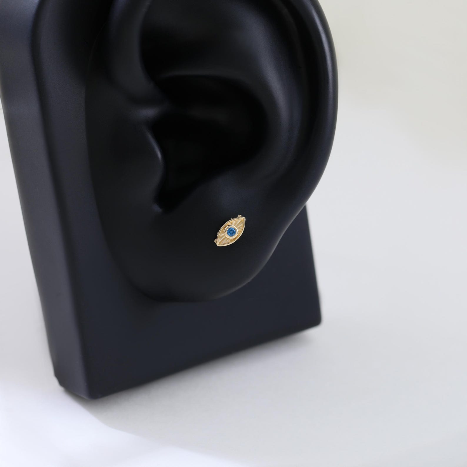 14K Solid Gold Evil Eye Blue Diamond Helix Piercing Earring, Solid Gold ...