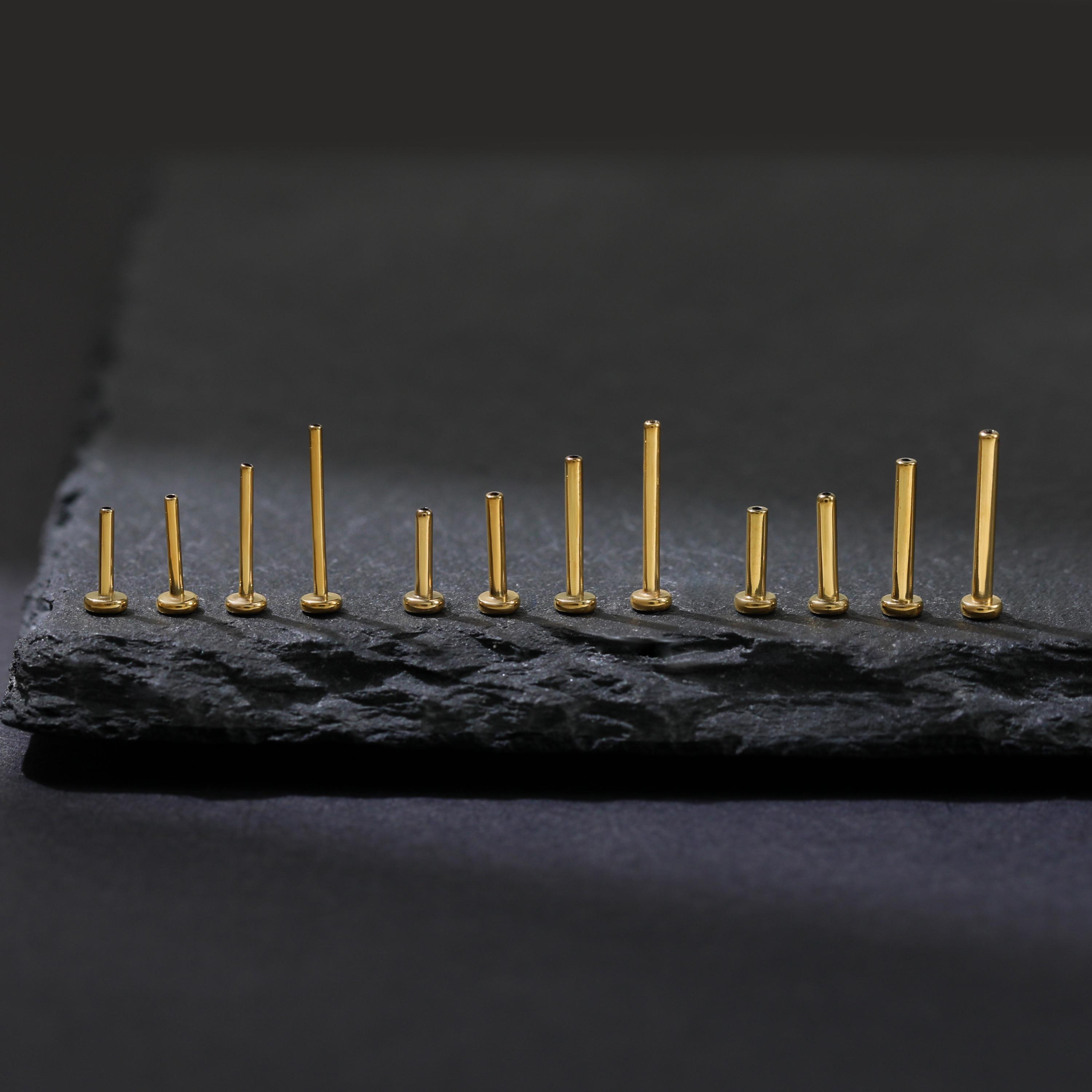 14K Gold Plated Push Pin Flat Back, Titanium Threadless Push Pin, 16G ...