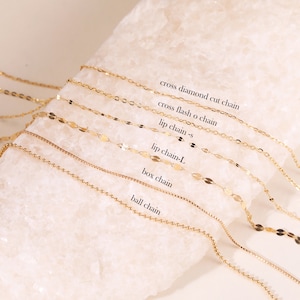 14K Solid Gold Chain, Layering Necklace, Cross Diamond Cut, Flash O ...
