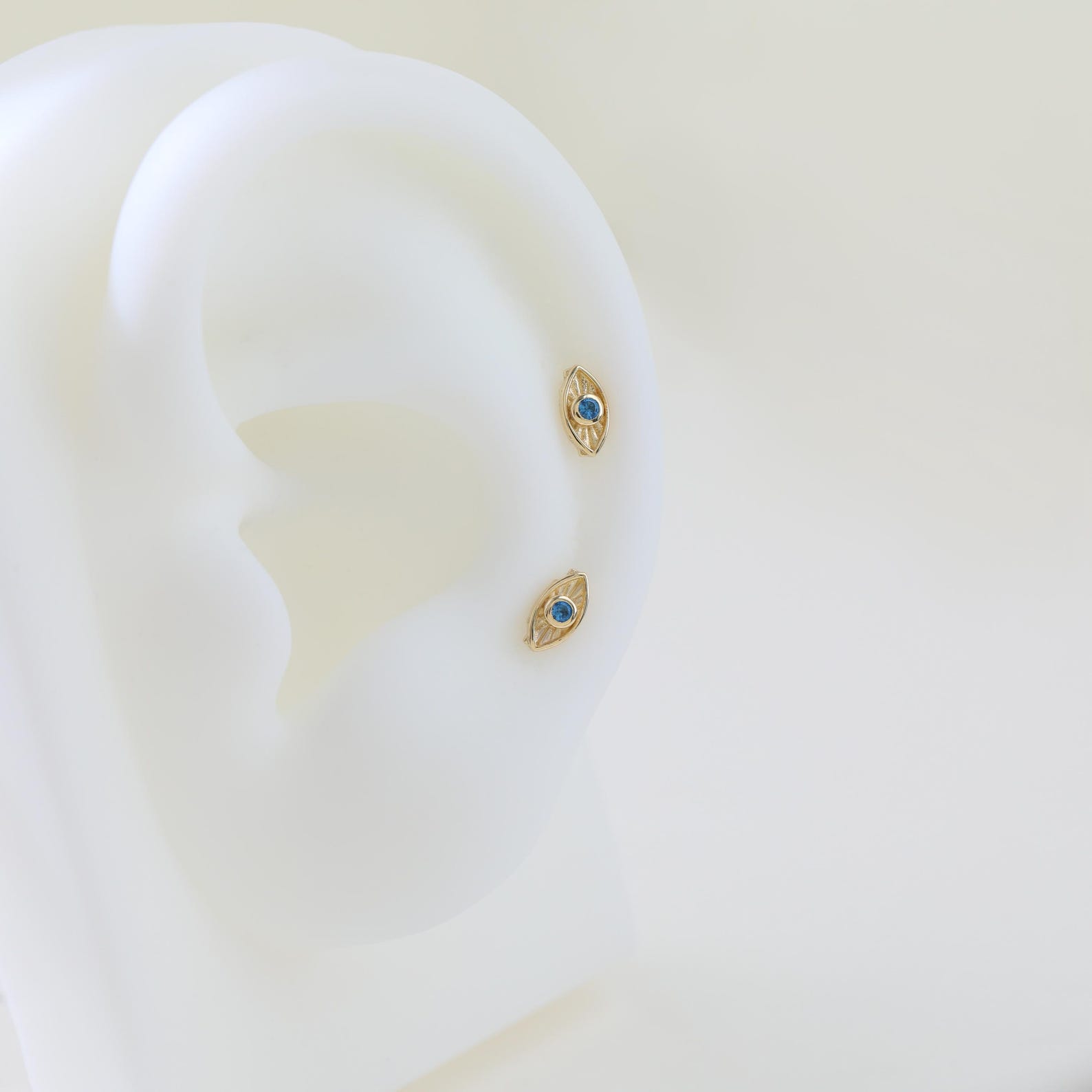 14K Solid Gold Evil Eye Blue Diamond Helix Piercing Earring, Solid Gold ...