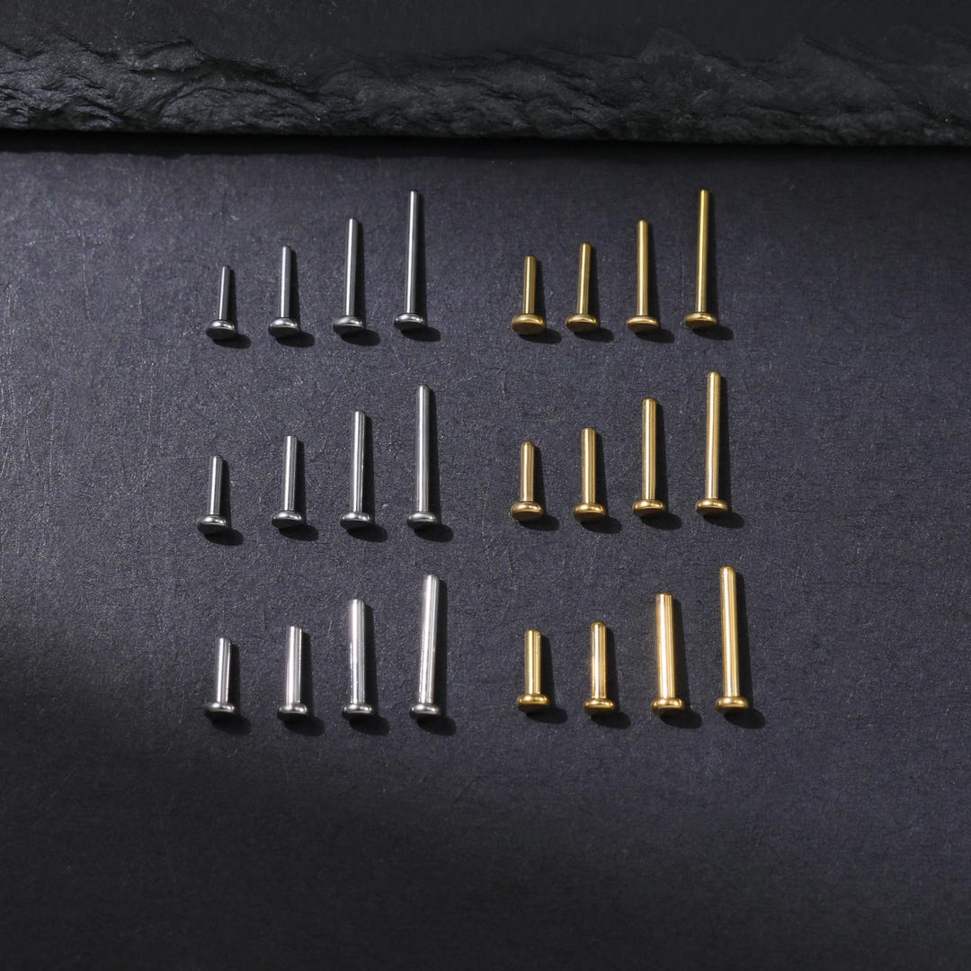 14K Gold Plated Push Pin Flat Back, Titanium Threadless Push Pin, 16G ...