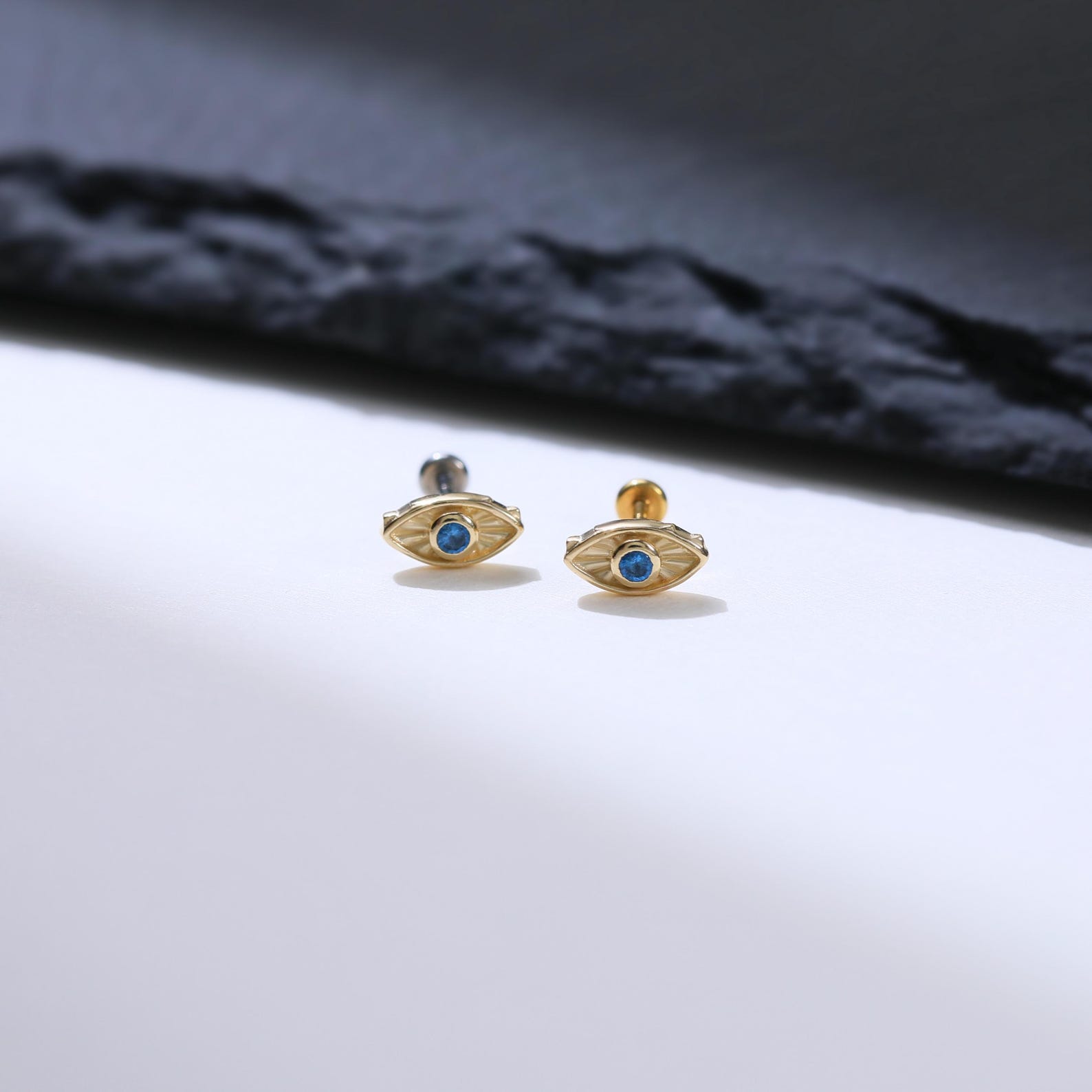 14K Solid Gold Evil Eye Blue Diamond Helix Piercing Earring, Solid Gold ...