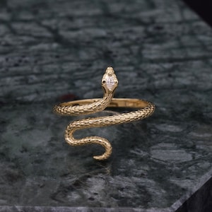 14k Solid Gold Snake Ring Moissanite Serpent Ring Handmade Ring Fashion ...