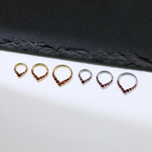 14K Gold Chevron Garnet Hoop Clicker, 925 Sterling Silver V Shaped ...