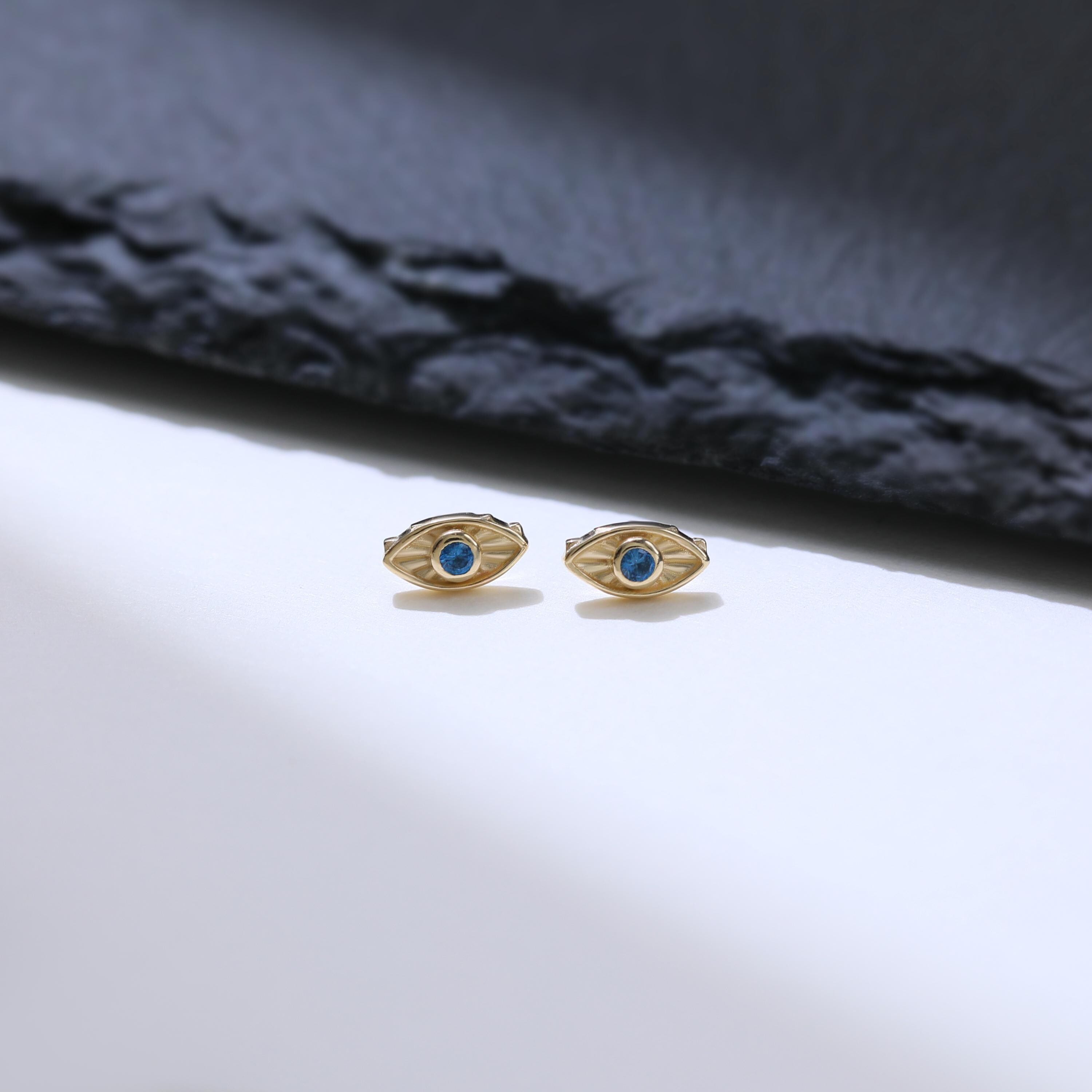 14K Solid Gold Evil Eye Blue Diamond Helix Piercing Earring, Solid Gold ...