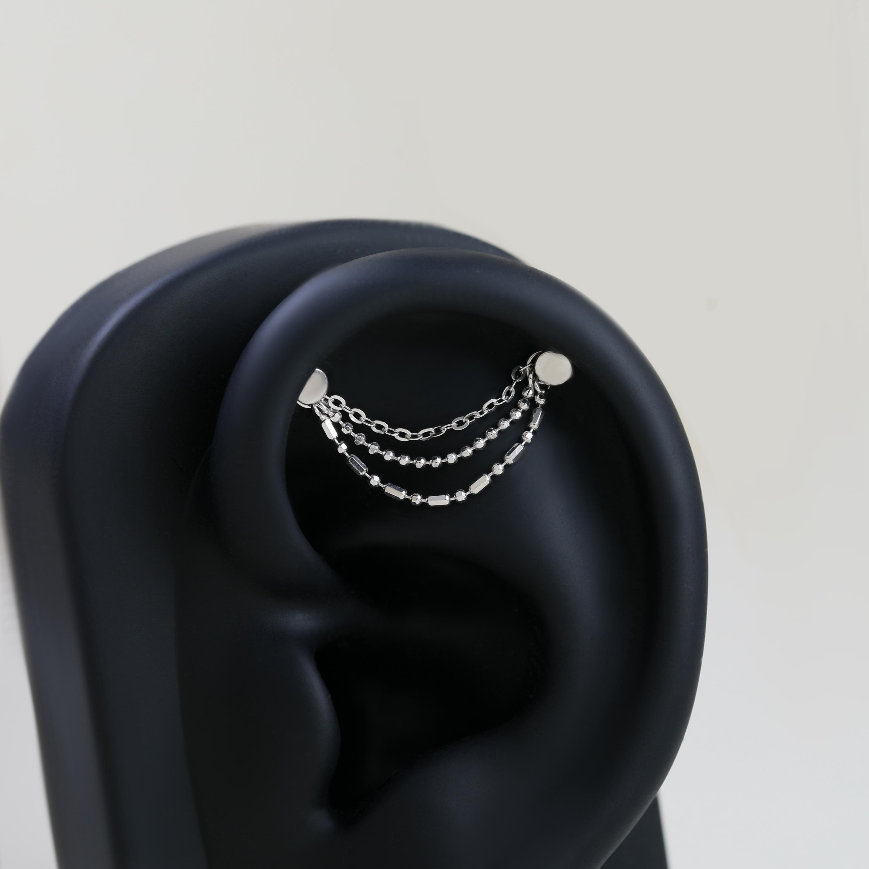 Triple Layered Nose Chain Connector, Minimalist 925 Silver Conch Wrap ...