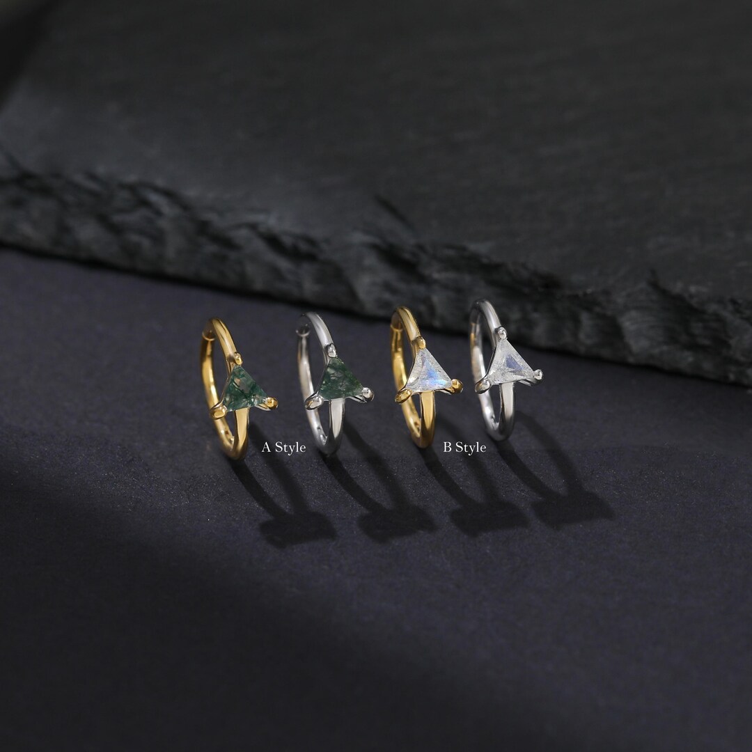 Moss Agate Single Triangle Hoop Earring, Solitaire Labradorite Rook ...