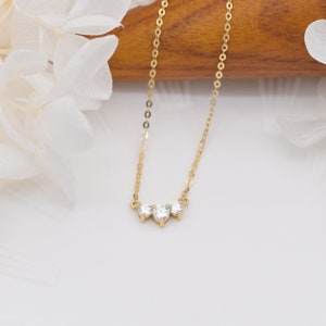 14K Solid Gold Classic Trio Diamond Necklace Dainty Diamond Necklace 3 Stone Solitaire Necklace ...