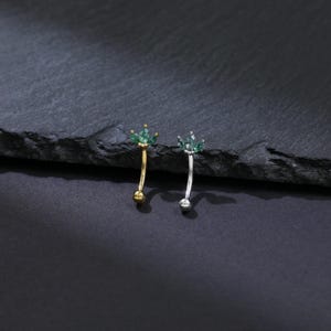 14K Gold Plated Moss Agate Rook Piercing Ring, 925 Sterling Silver ...