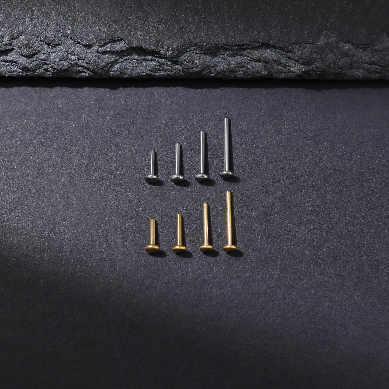 14K Gold Plated Push Pin Flat Back, Titanium Threadless Push Pin, 16G ...