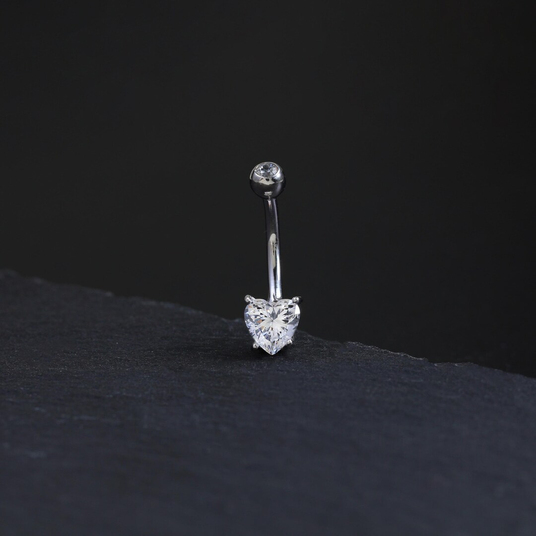 14K Gold Plated Heart Shape External Threaded Belly Ring, 925 Sterling ...