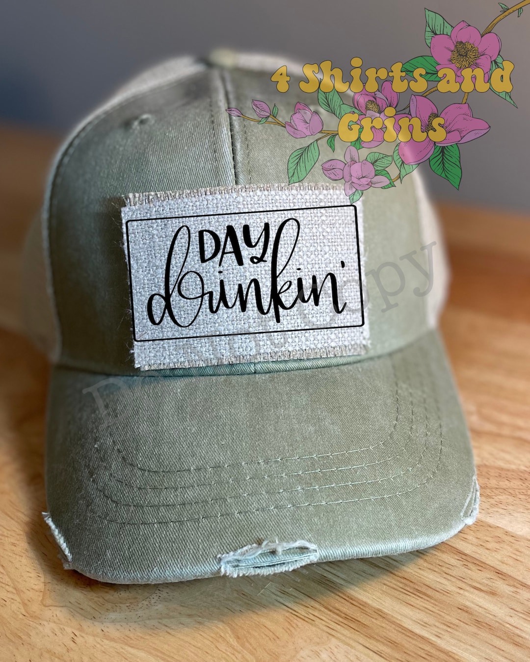 Day Drinkin' Distressed Hat Patch Hat Ball Cap Leopard Criss Cross ...