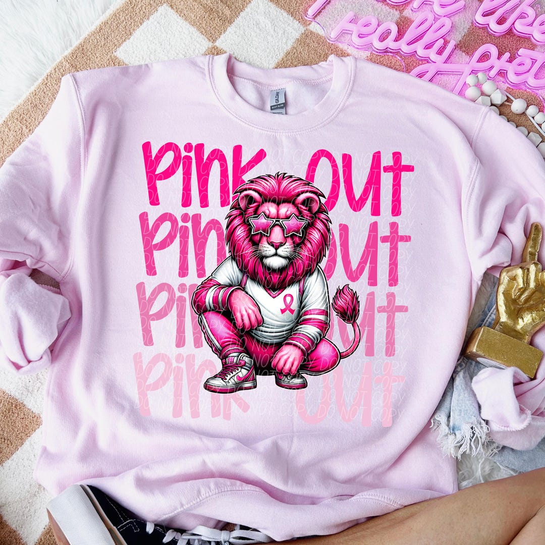 Pink Out Lions Mascot School Spirit Sweatshirt Youth Adult - Etsy