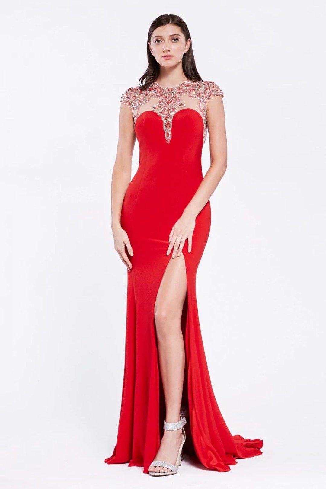 Beaded High-neck Dress With Open Back and Side Slit - Etsy