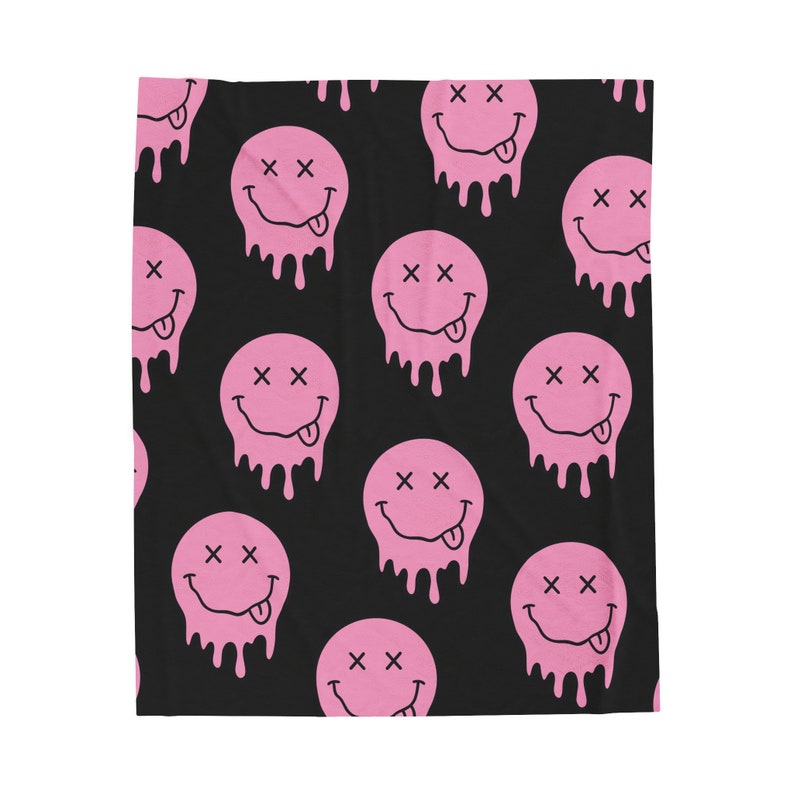 Velveteen Plush Blanket With Smiley Face Print Light Pink - Etsy