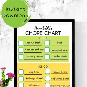Editable Chore Chart Template - Etsy