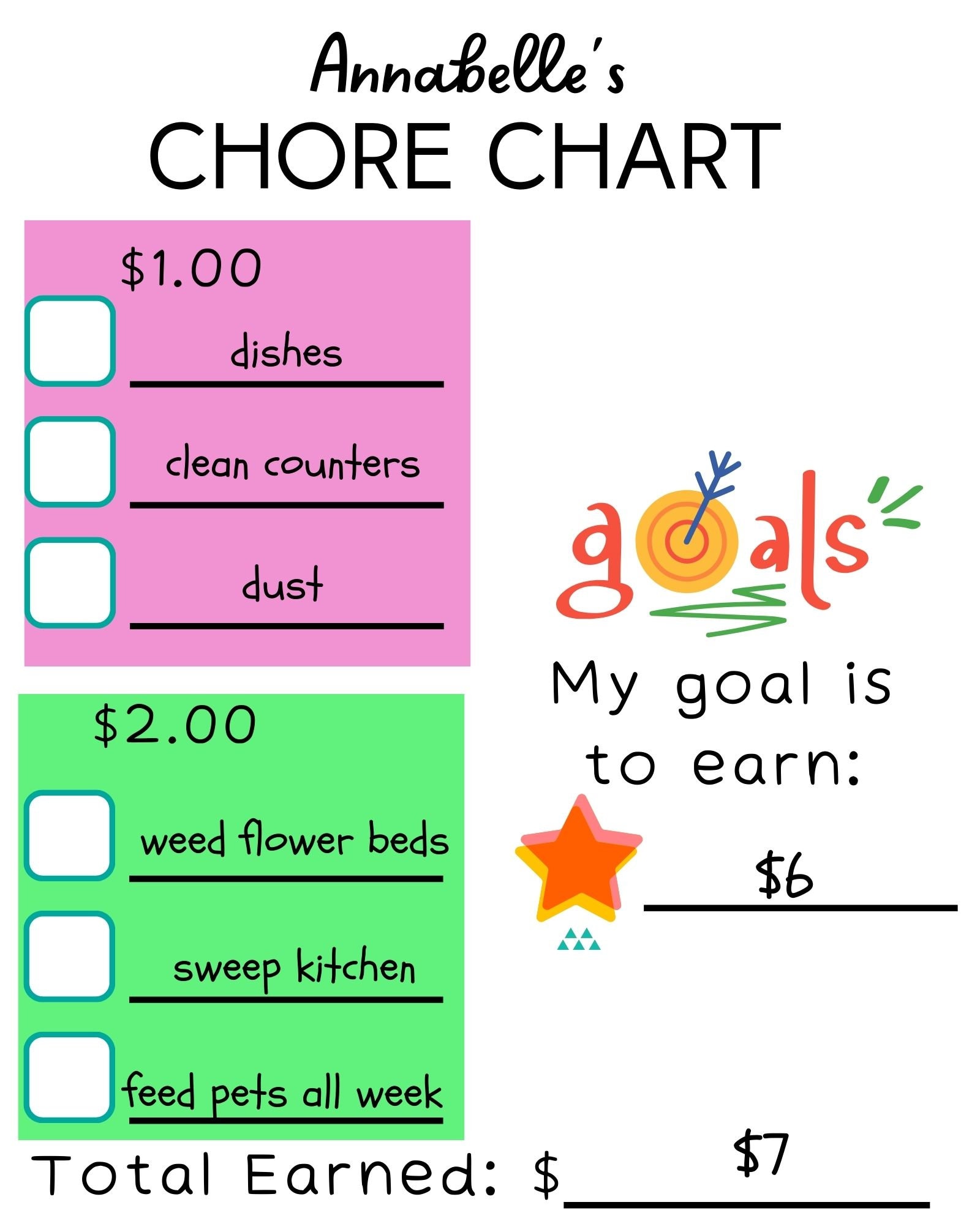 Editable Chore Chart Template - Etsy
