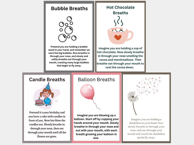 Mindfulness Breathing Cards for Kids, Calm Cards, Coping Strategies ...